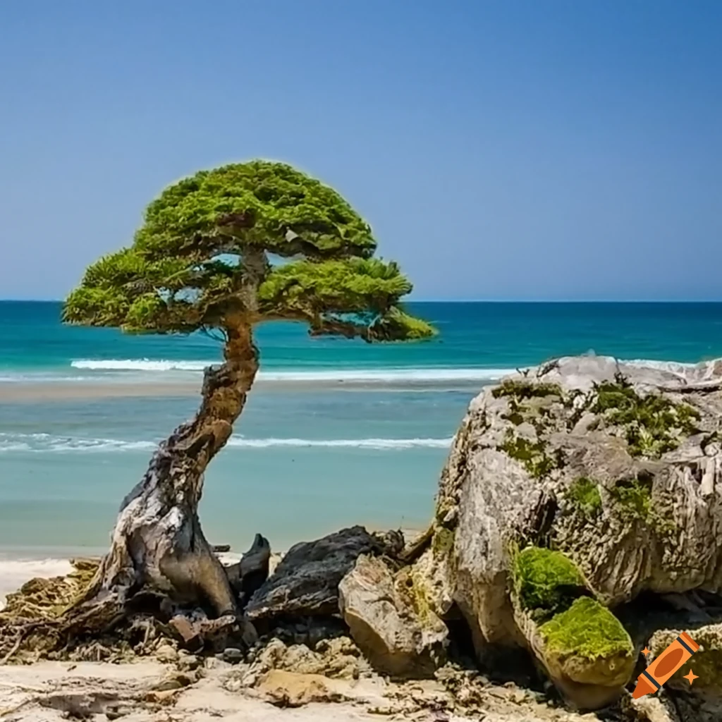 Bonsai trees on the beach on Craiyon