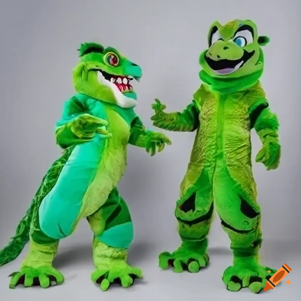 Close up of 3 nurses in green lizard reptile fursuit mascot costumes at ...