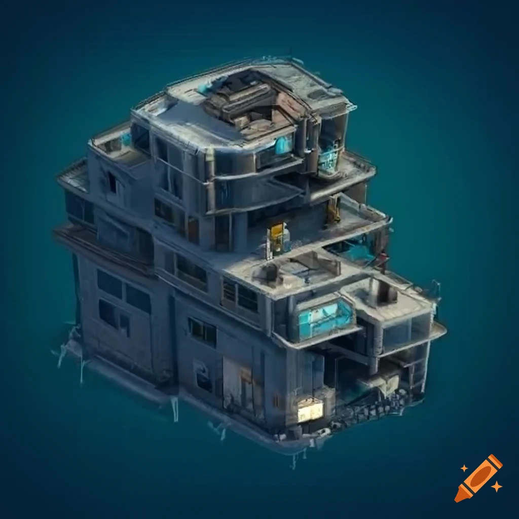 Futuristic housing building in Anno 2070 style on Craiyon