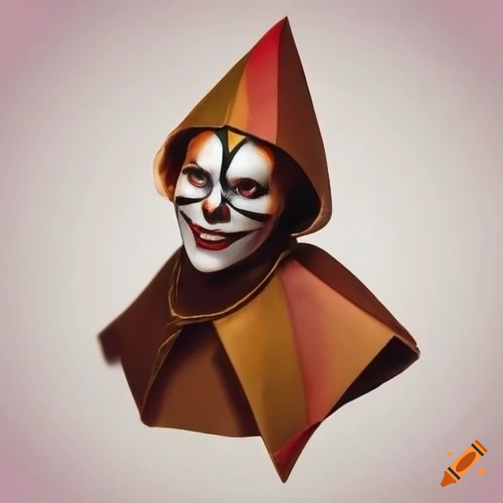 Male harlequin wearing a brown triangle hat on Craiyon