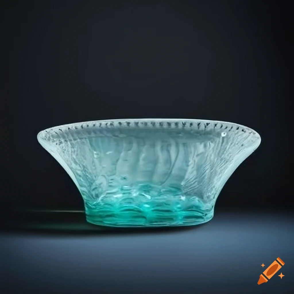Translucent woven glass ceramic dish standing on a table on Craiyon