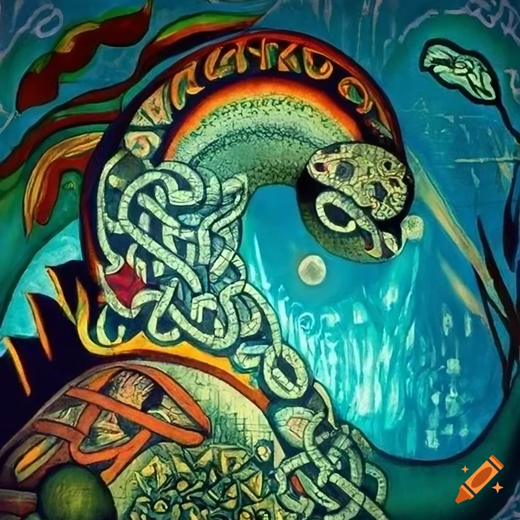 Fine art illustration of fused spirit animals with norse runes and ...