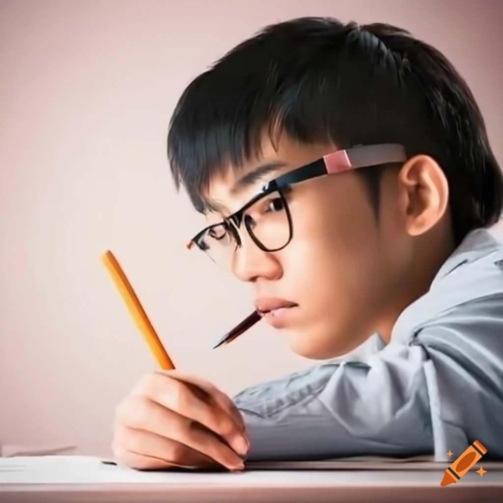 Asian man taking a math exam on Craiyon
