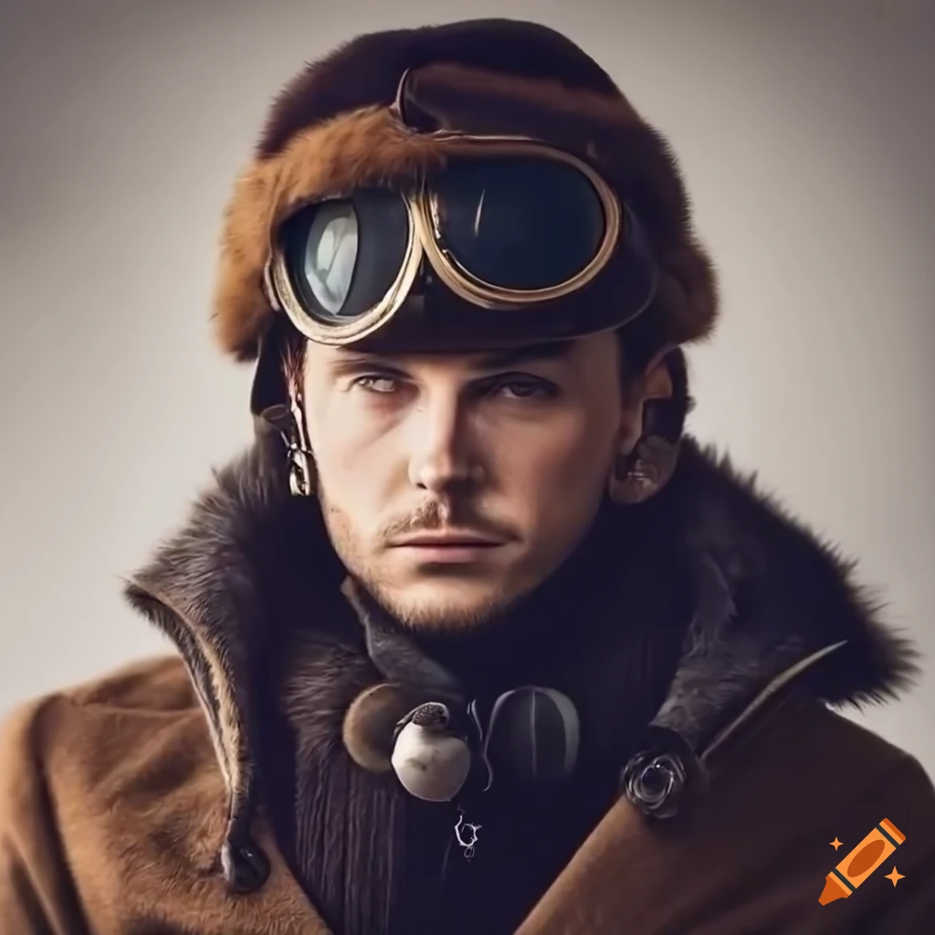 Stylish pilot in vintage winter aviator outfit and goggles on Craiyon