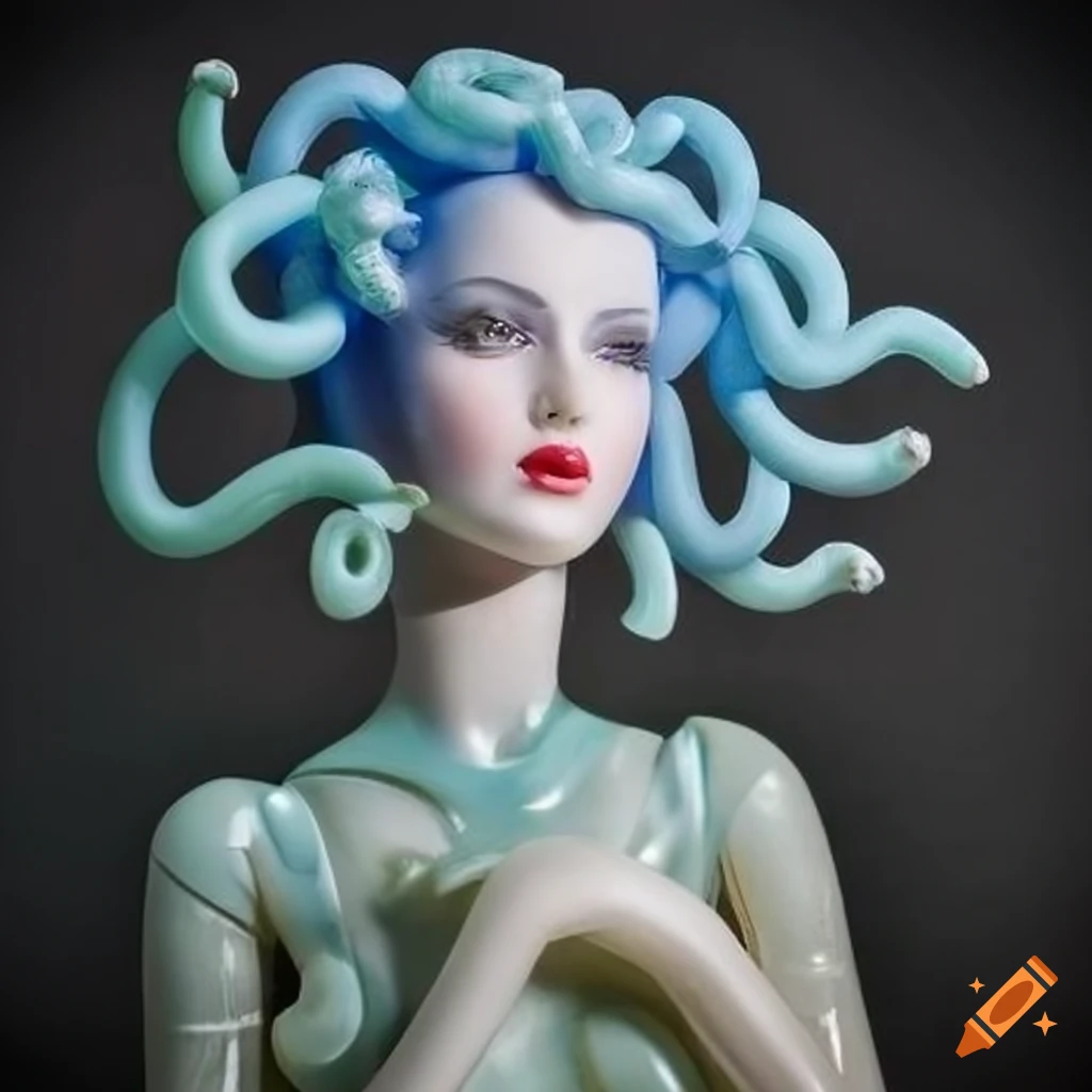 Art deco style medusa doll made of pastel clear plastic on Craiyon