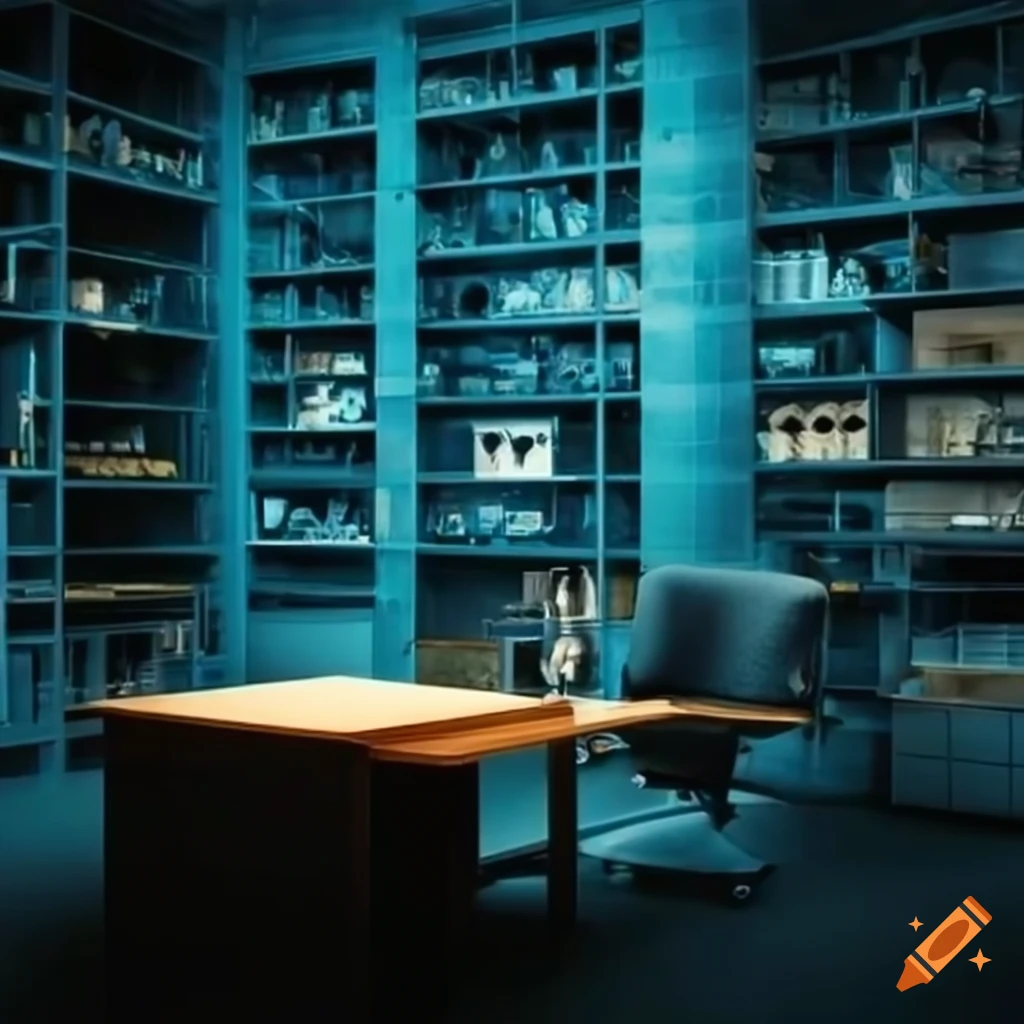 Boss's office room with shelves in a factory setting on Craiyon