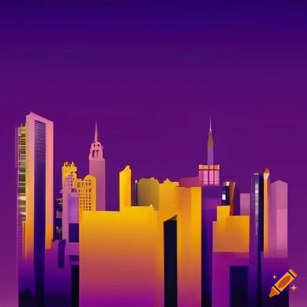 Cityscape in purple and yellow tones on Craiyon