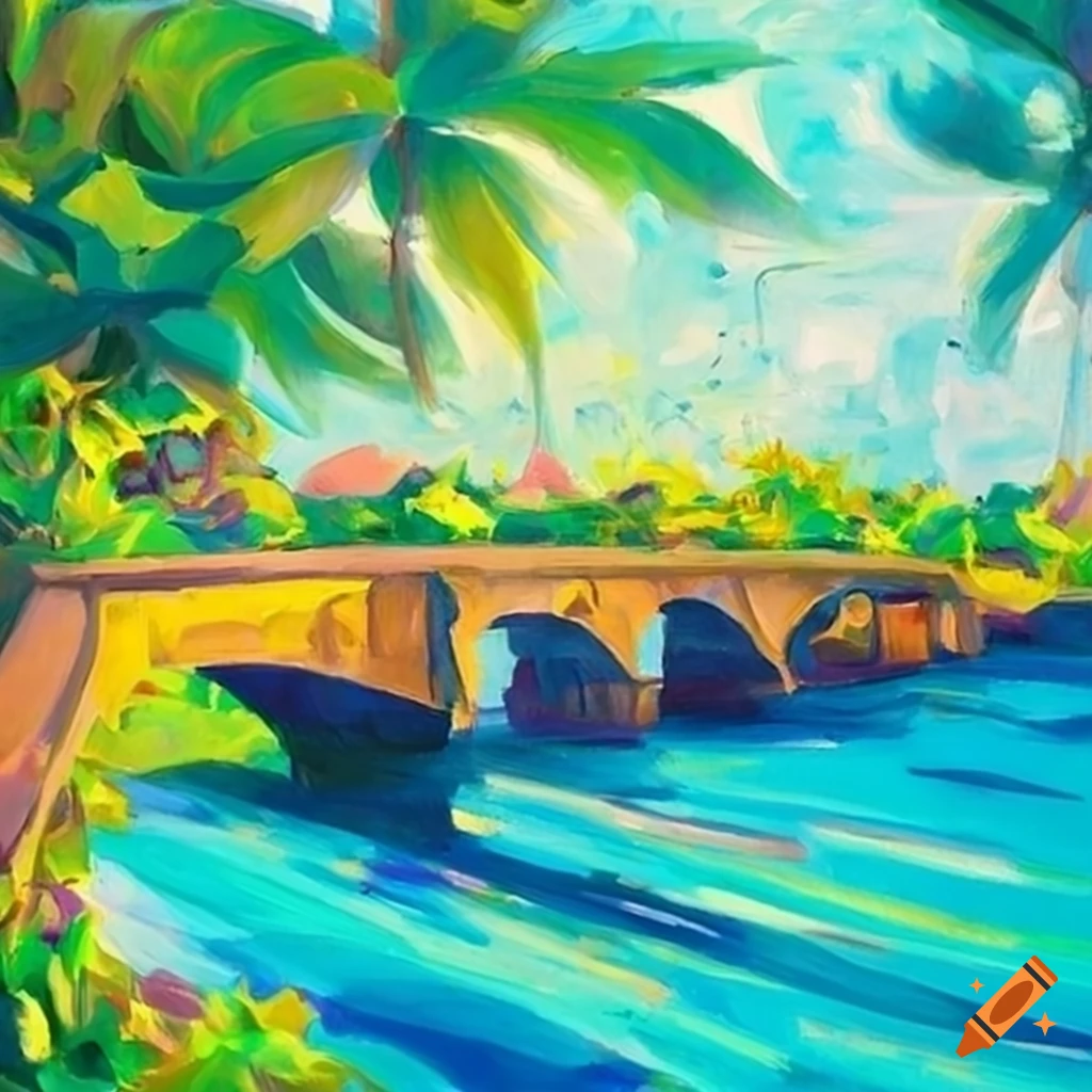 Impressionist painting of a flat bridge in jamaica on Craiyon