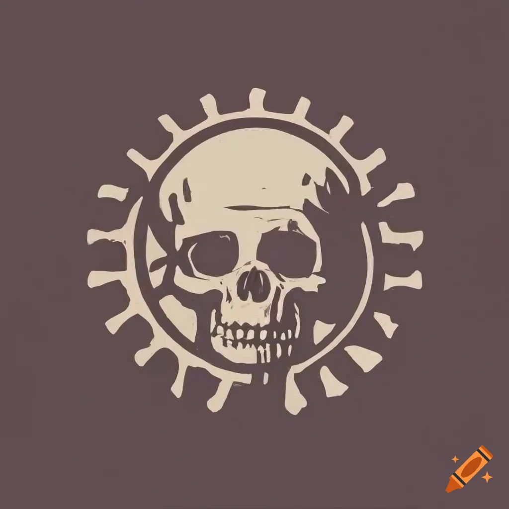 Skull with cog linocut logo on Craiyon