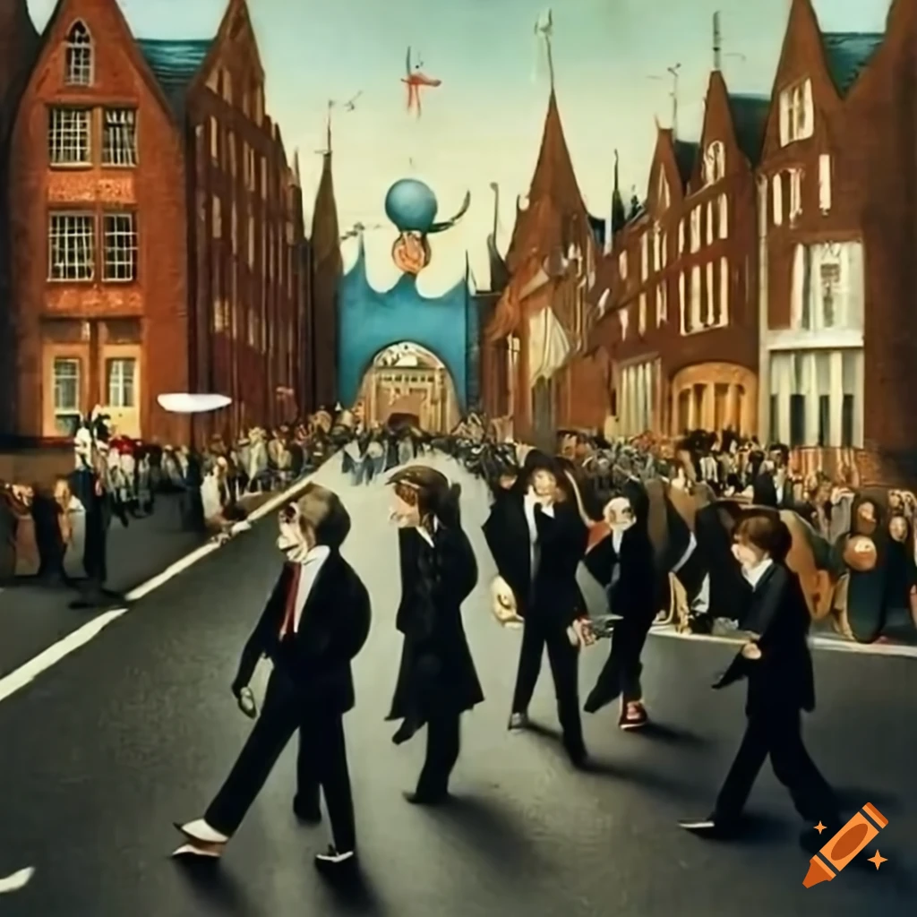 Iconic Beatles crossing Abbey Road in artwork inspired by Hieronymus ...