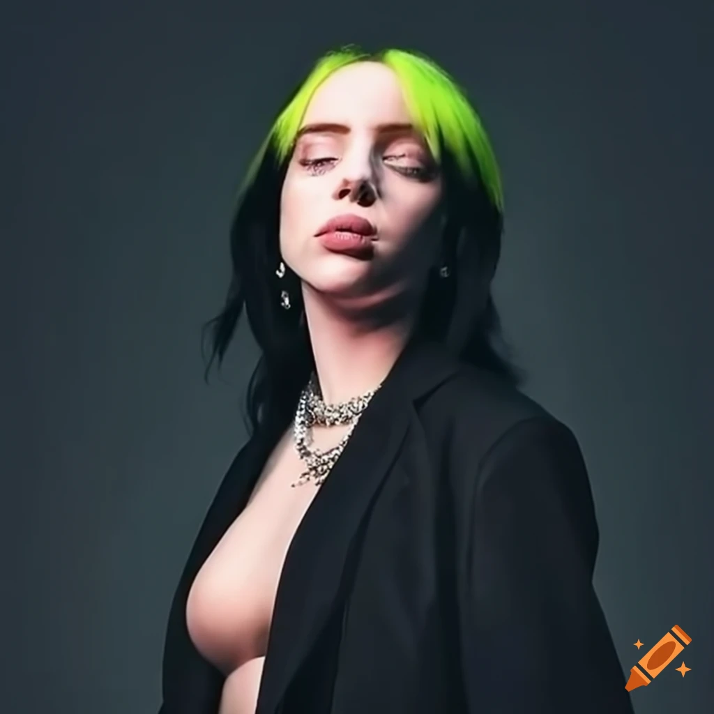 Billie eilish in black suit dodging a bullet on Craiyon