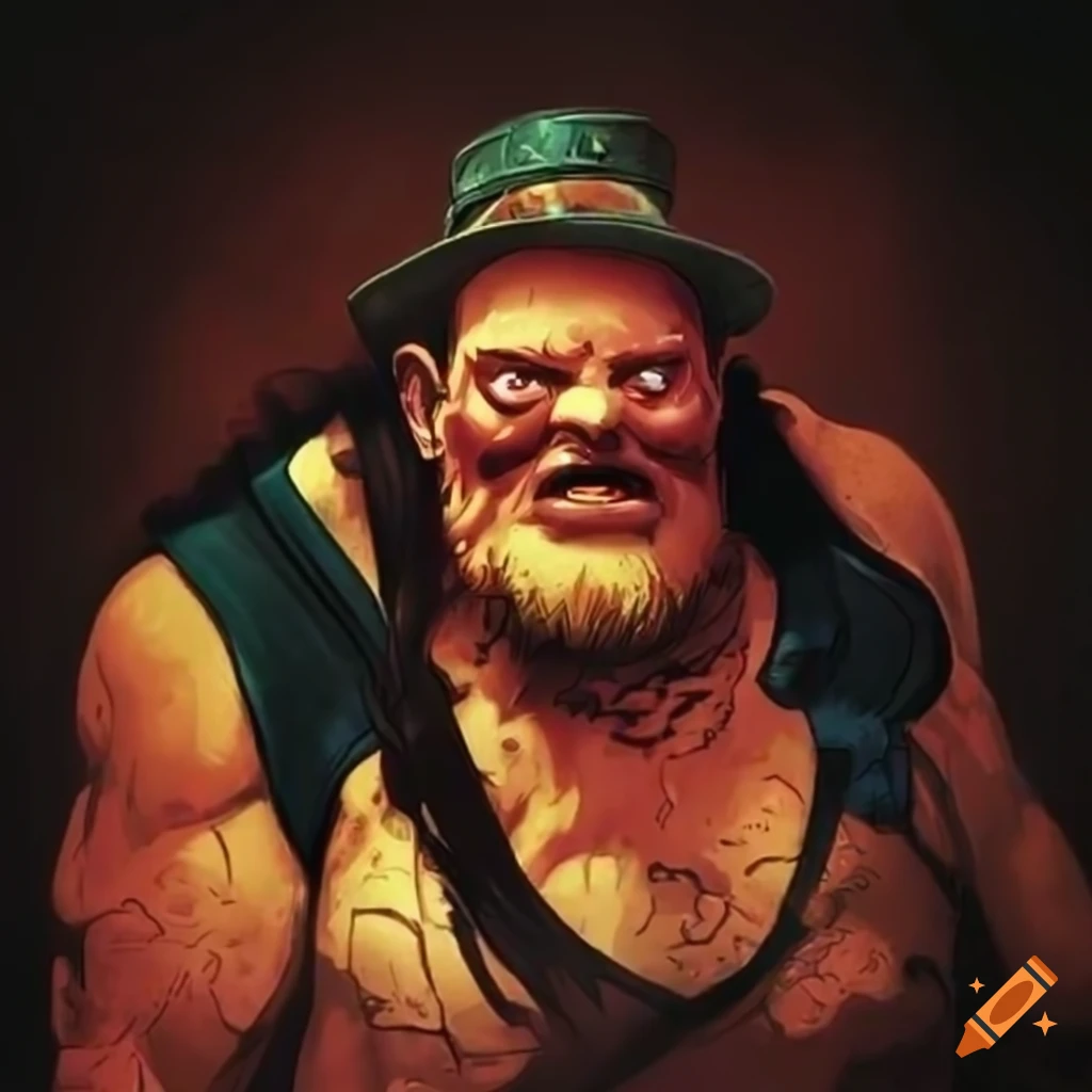 Character illustration of a hillbilly super villain on Craiyon
