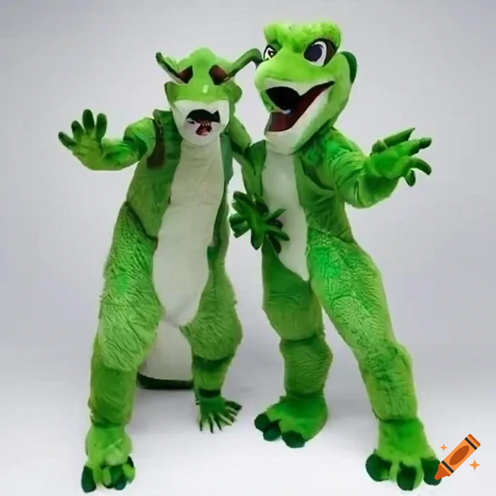 Three nurses in full body green lizard reptile mascot costumes at ...