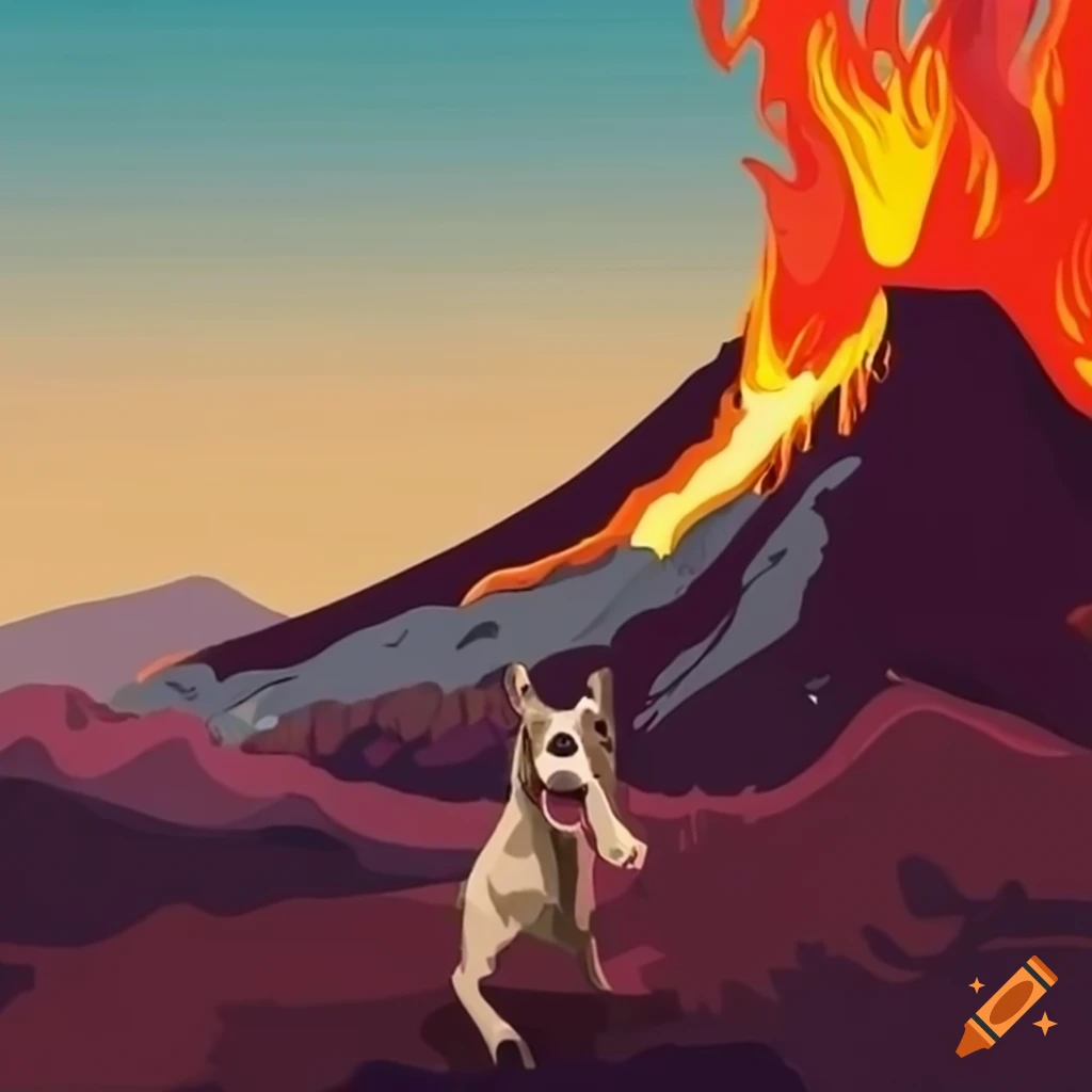 Dog walking on a volcano on Craiyon