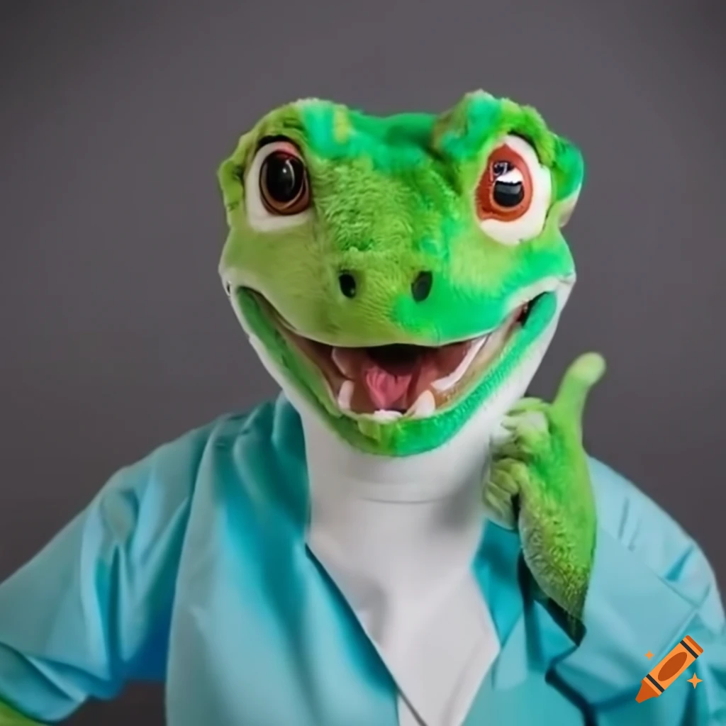 Close-up of nurse in full body gecko reptile mascot costume fursuit at ...