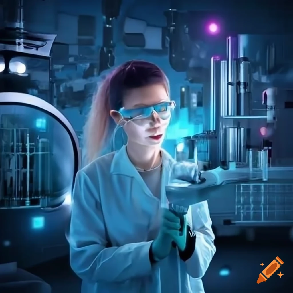 Scientists working in a futuristic laboratory on Craiyon