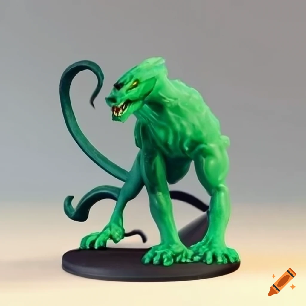 Green jade dungeons and dragons miniature displacer beast on Craiyon