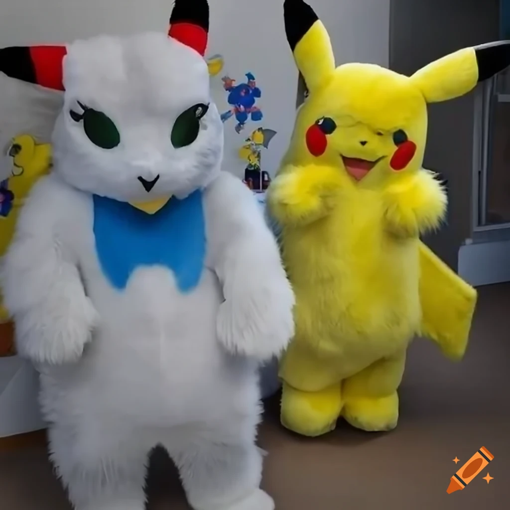 Close up of 3 nurses in Pikachu fursuit mascot costumes at hospital on ...