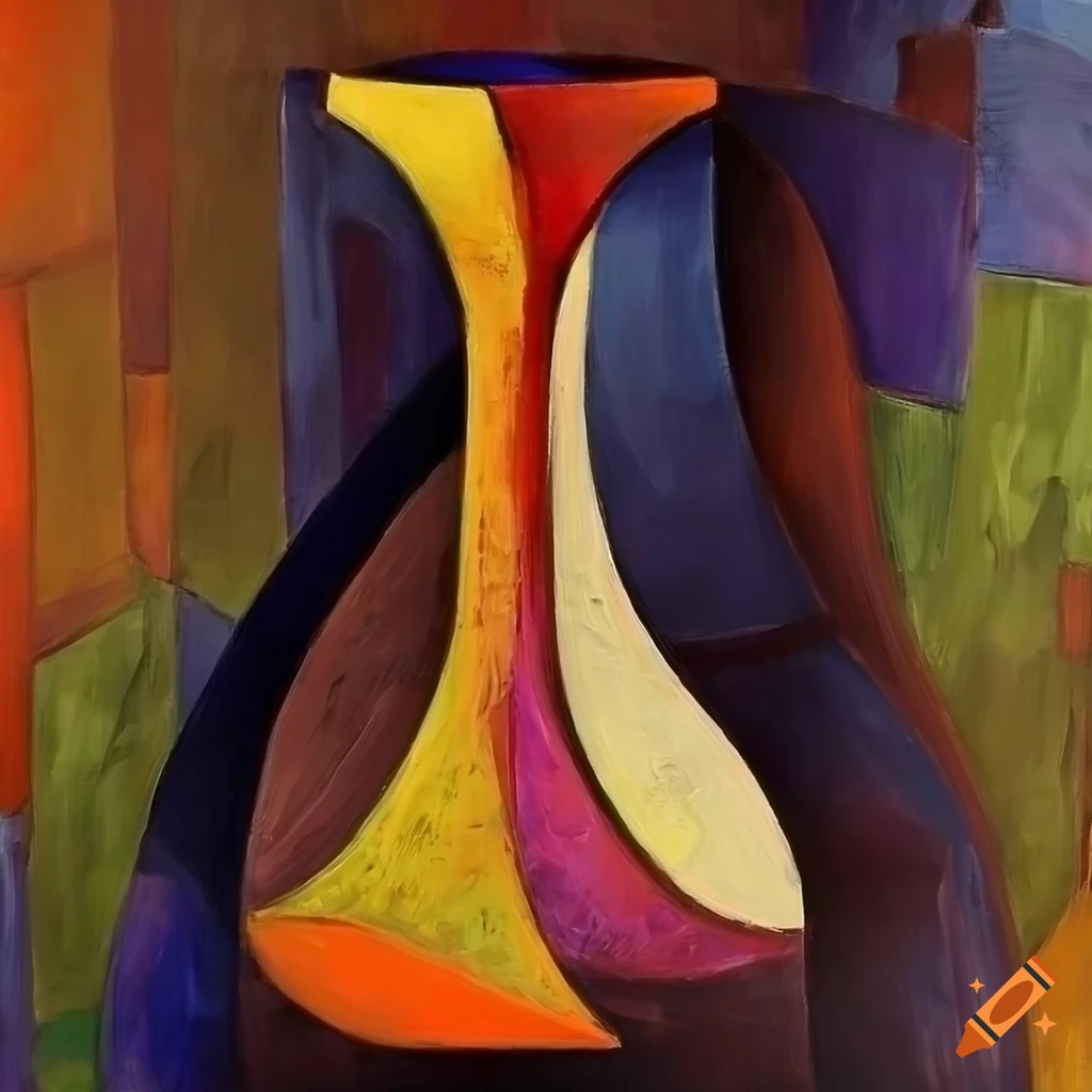 Abstract cubist surreal composition with demonic bent vase on Craiyon