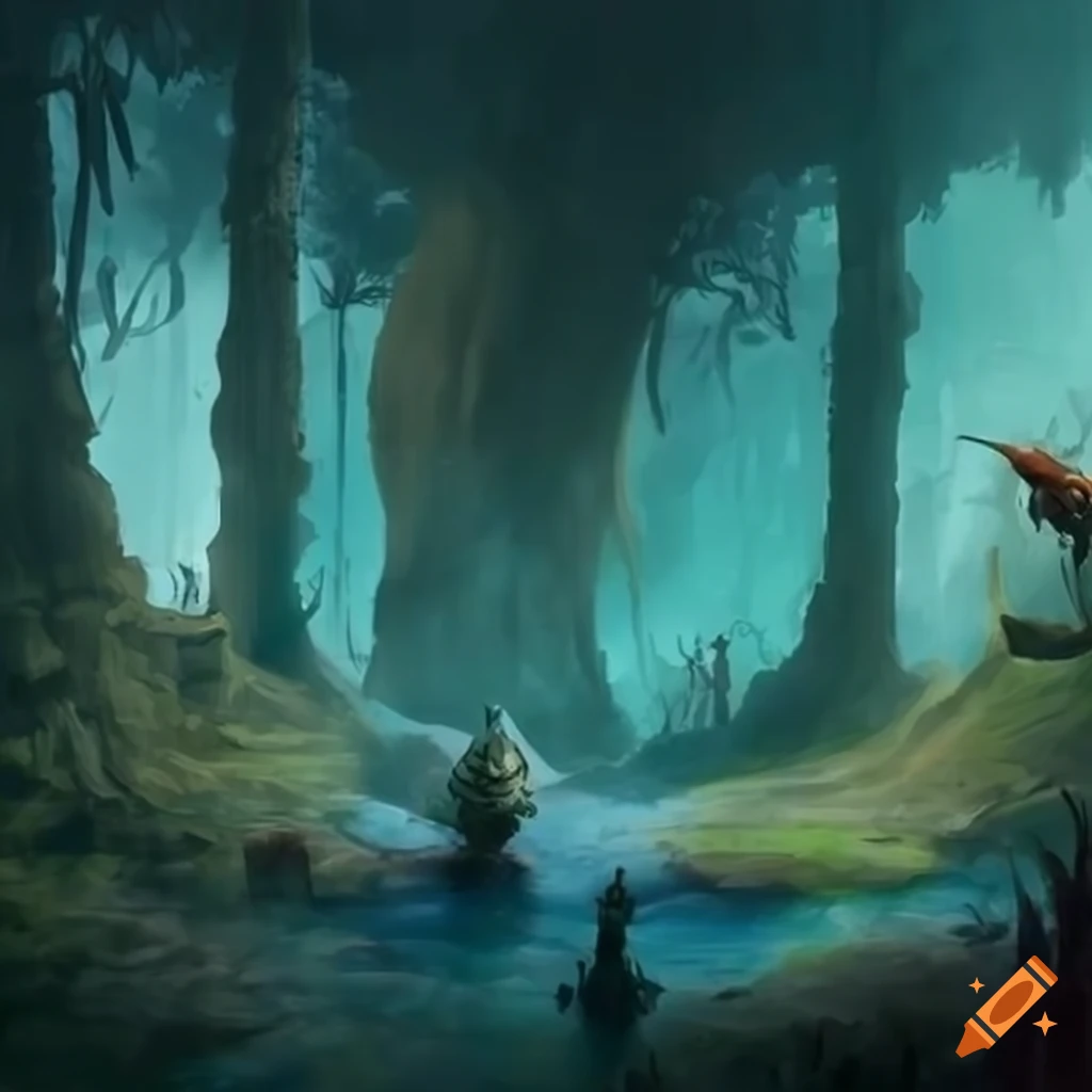 Fantasy realm with dream creatures and magic at work on Craiyon