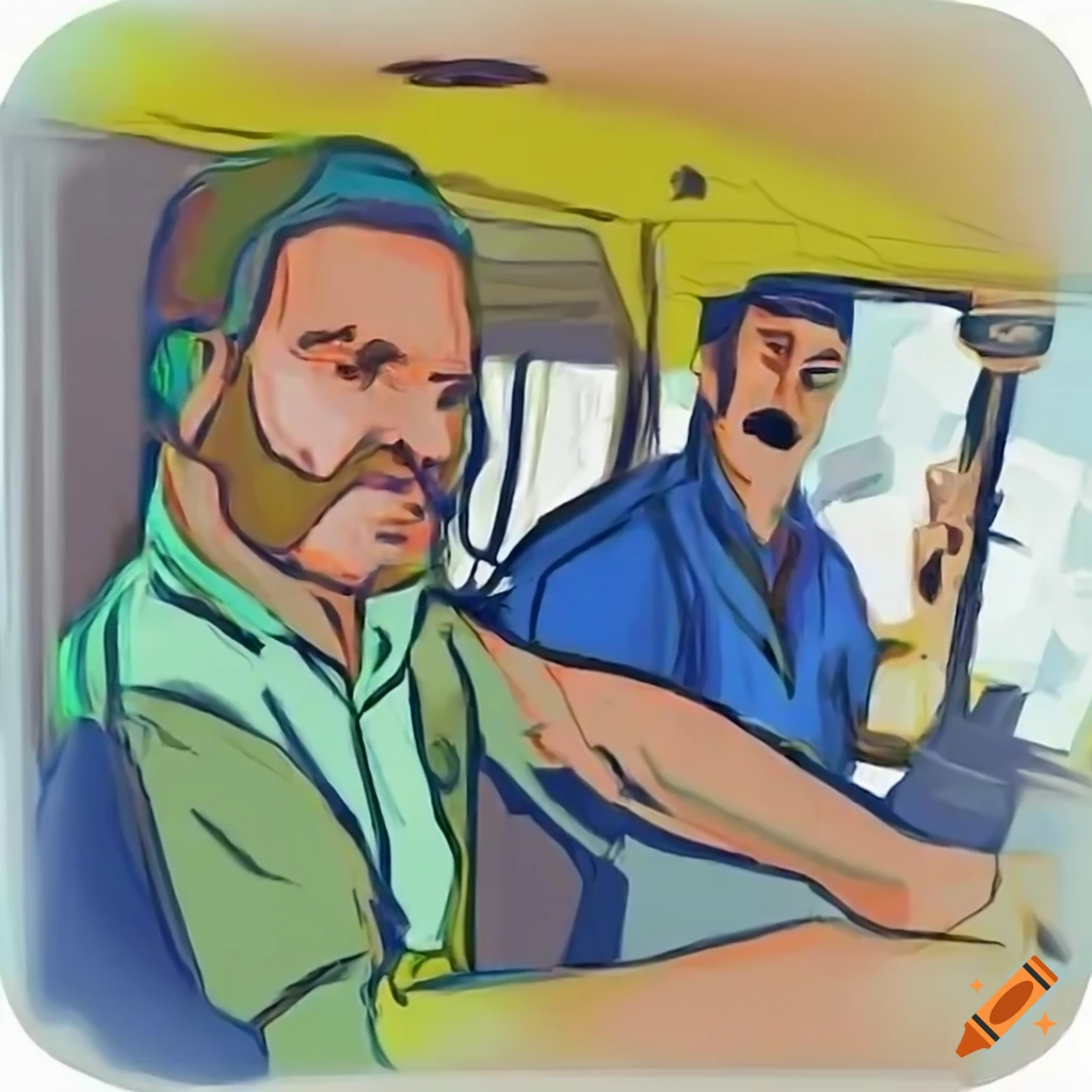 Frustrated bus driver and passenger in a portrait on Craiyon
