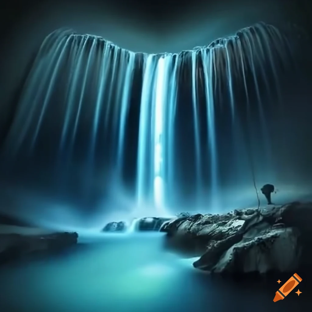 Glowing electronic waterfall on Craiyon