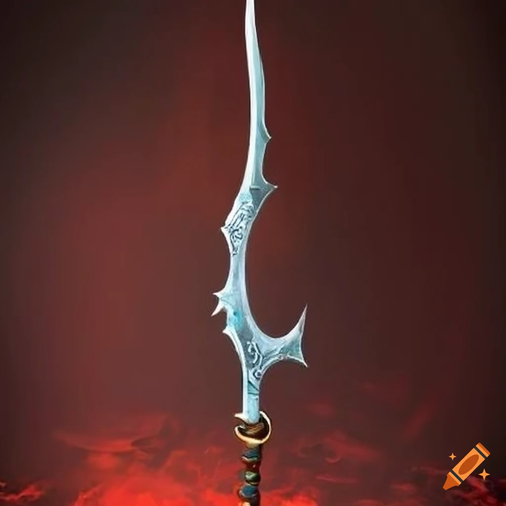 Fantasy glaive with red wood and sawblade on Craiyon