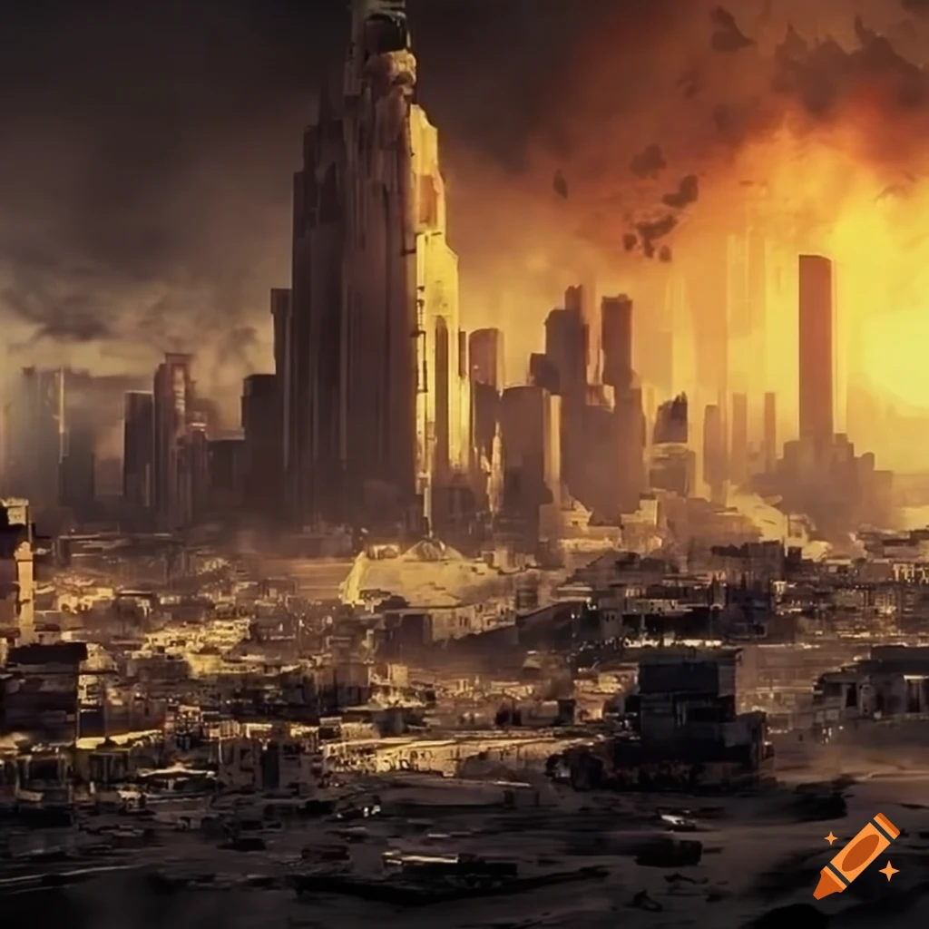 Destroyed city after a nuclear apocalypse on Craiyon