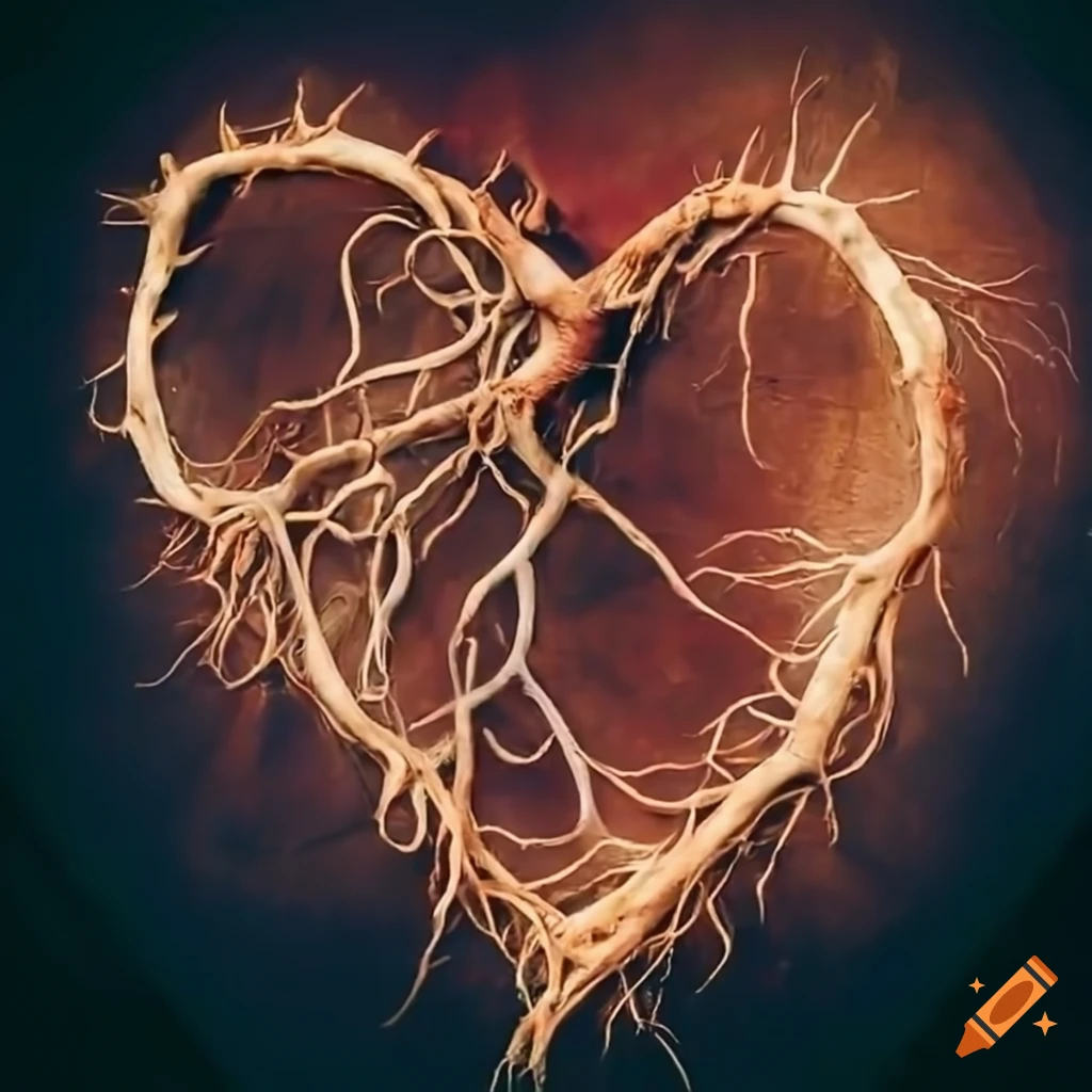 Close-up of intertwined roots resembling a heart shape on Craiyon