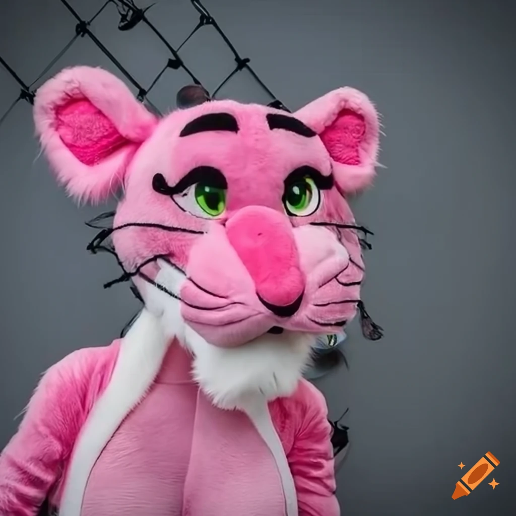Close-up of female employee in pink panther mascot costume at Walmart ...