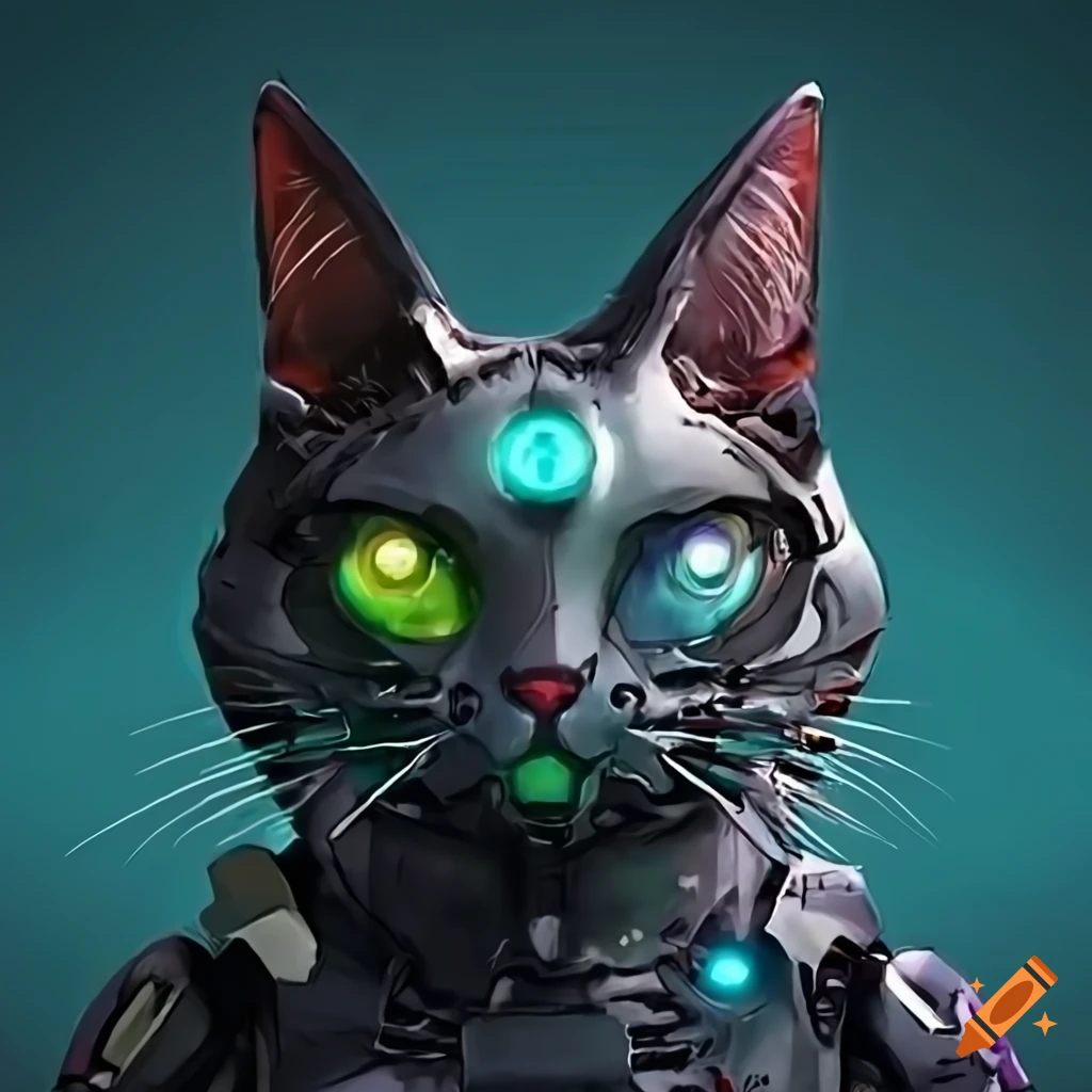 Bipedal cyborg cat on Craiyon