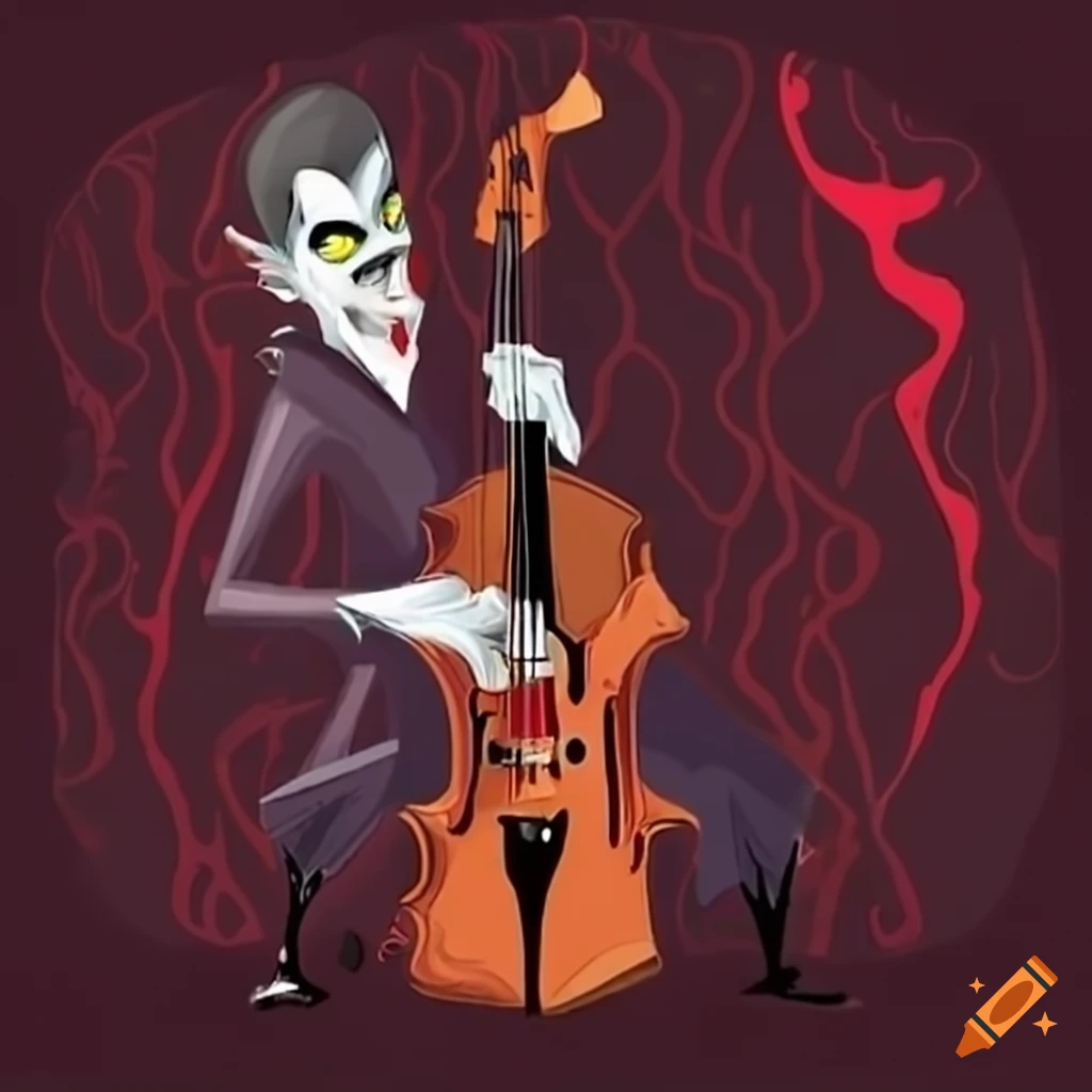 Vampire playing a double bass in an otherworldly cavern on Craiyon