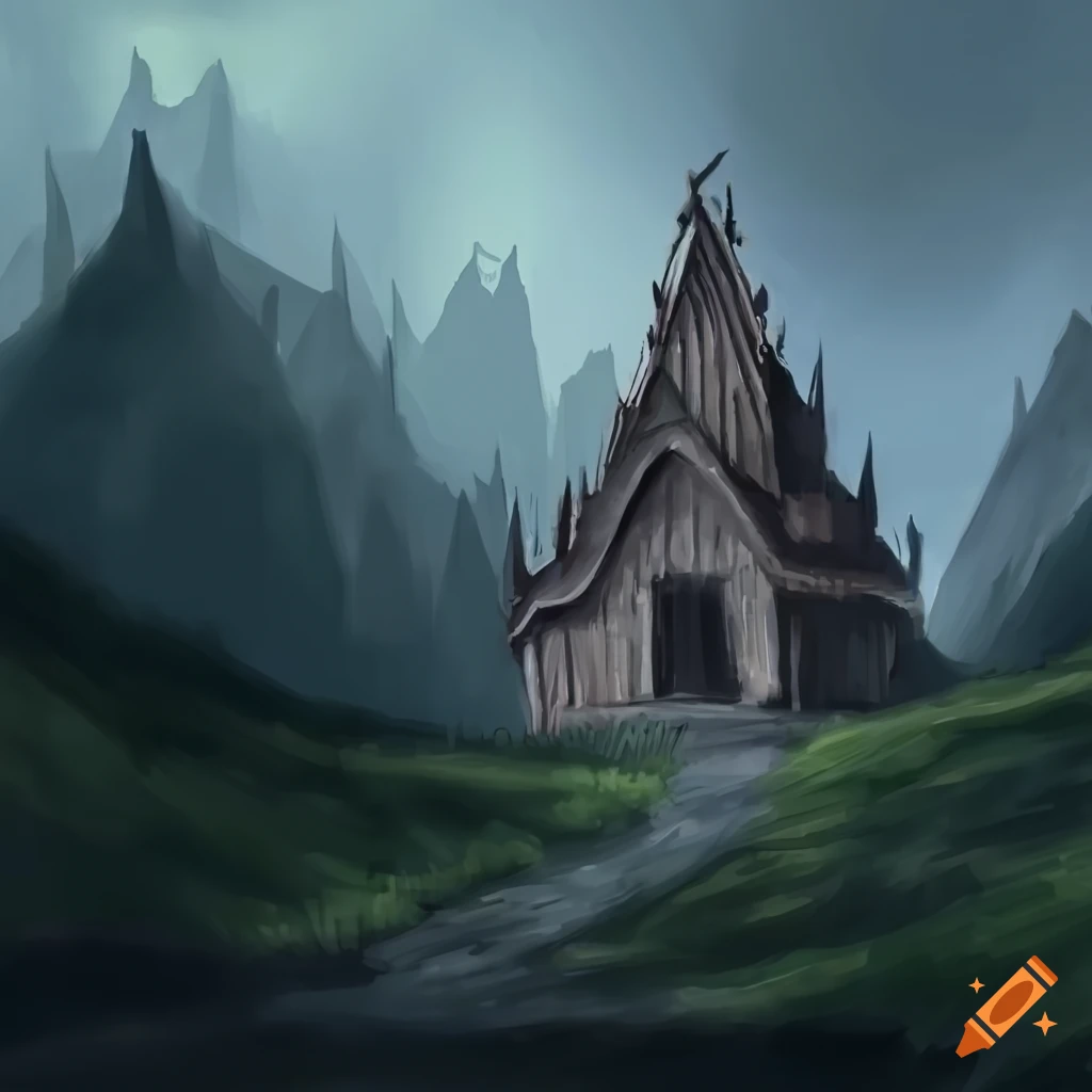 Viking temple in a serene landscape with subdued colors on Craiyon