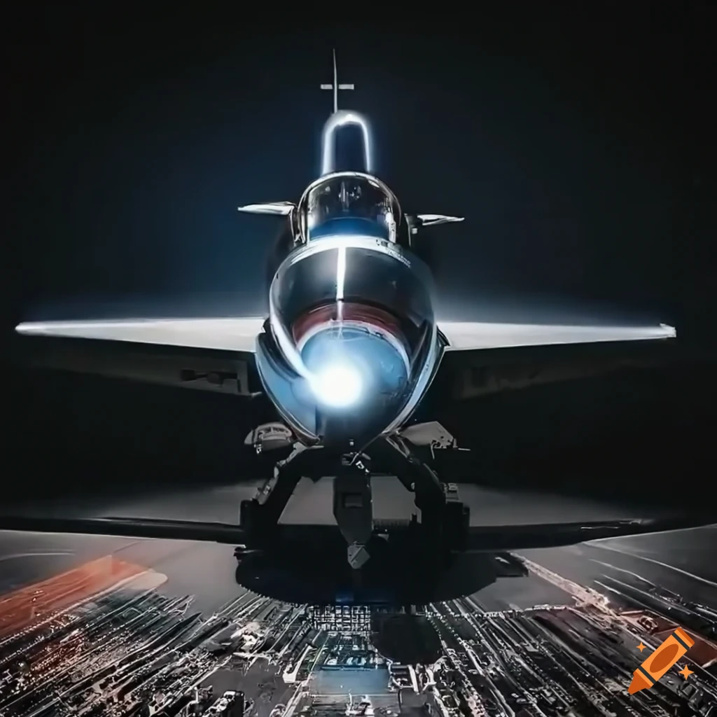Symmetrical front view of reimagined F-86 Sabre US military jet fighter ...