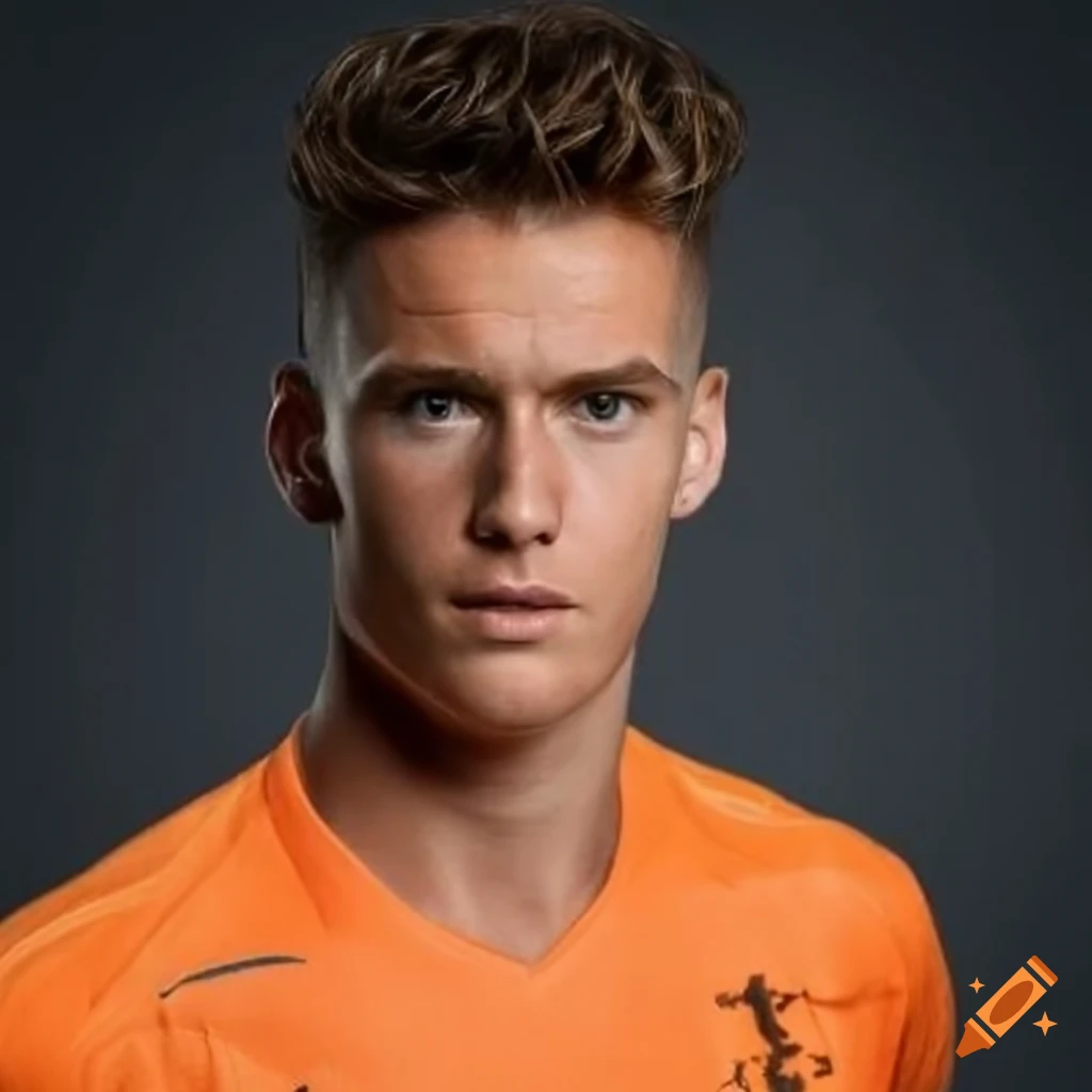 Headshot of a Dutch footballer with brown hair on Craiyon