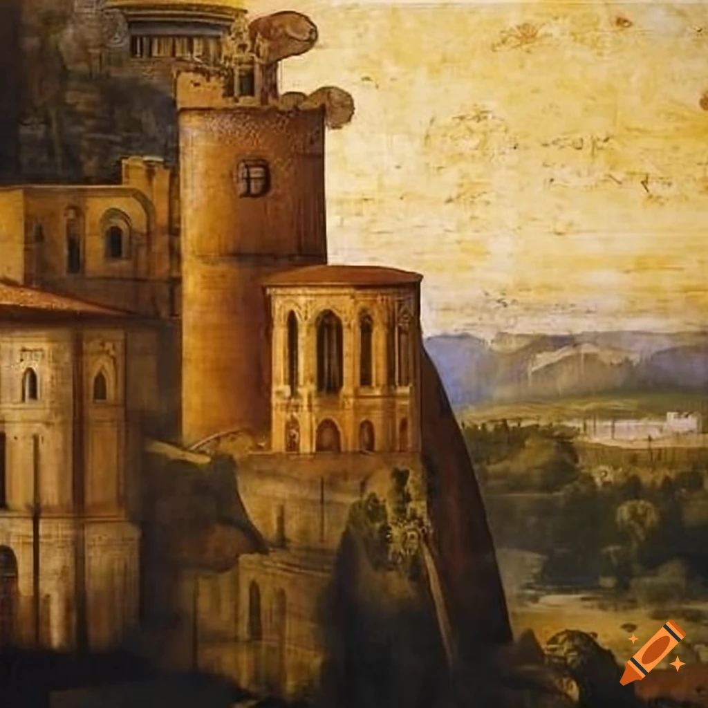 Perugia landscape in the style of Giotto painting fresco on Craiyon