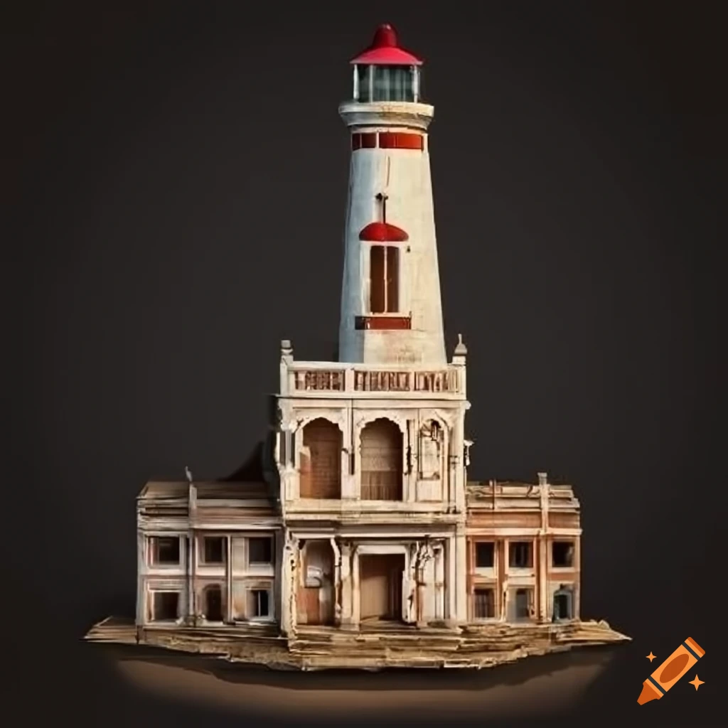 Isometric view of an old indian lighthouse on Craiyon