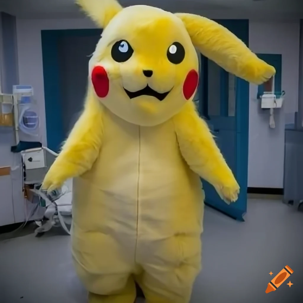 Close-up of 3 tall nurses in Pikachu fursuit mascot costumes at ...