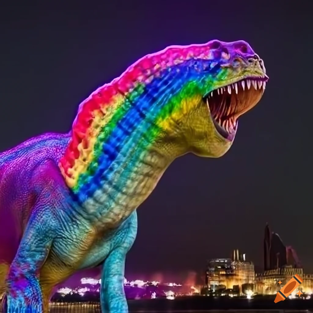 Colorful dinosaur in a rainbow palette on Craiyon