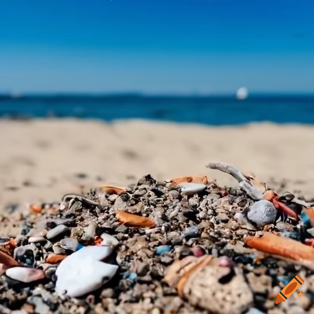Random shaped objects scattered on a sunny beach on Craiyon