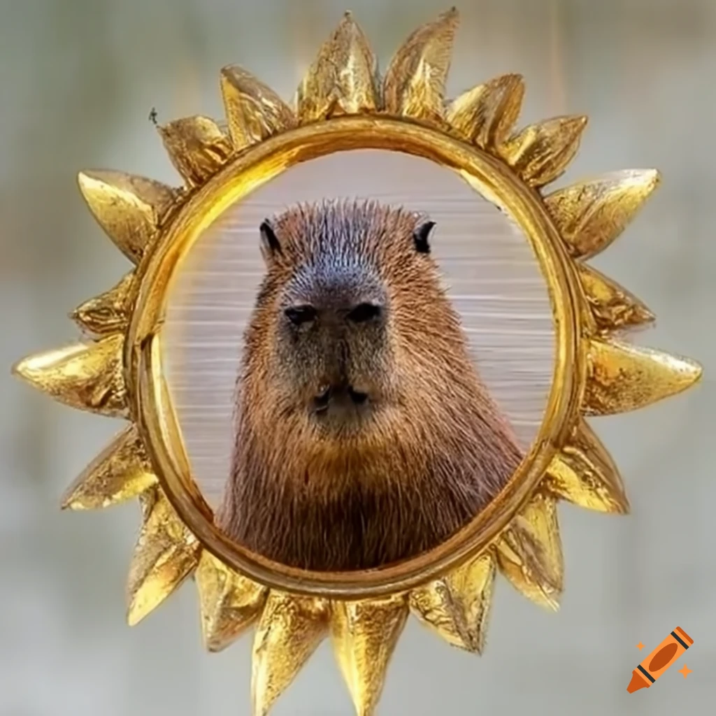Smiling capybara with a golden halo and a crucifix on Craiyon