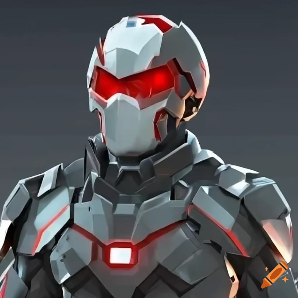 High-tech superhero armor with white and red accents and horizontal ...