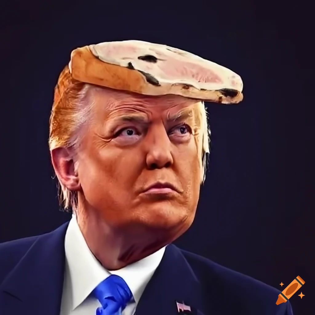 Satirical depiction of a famous figure with a steak on his head on Craiyon