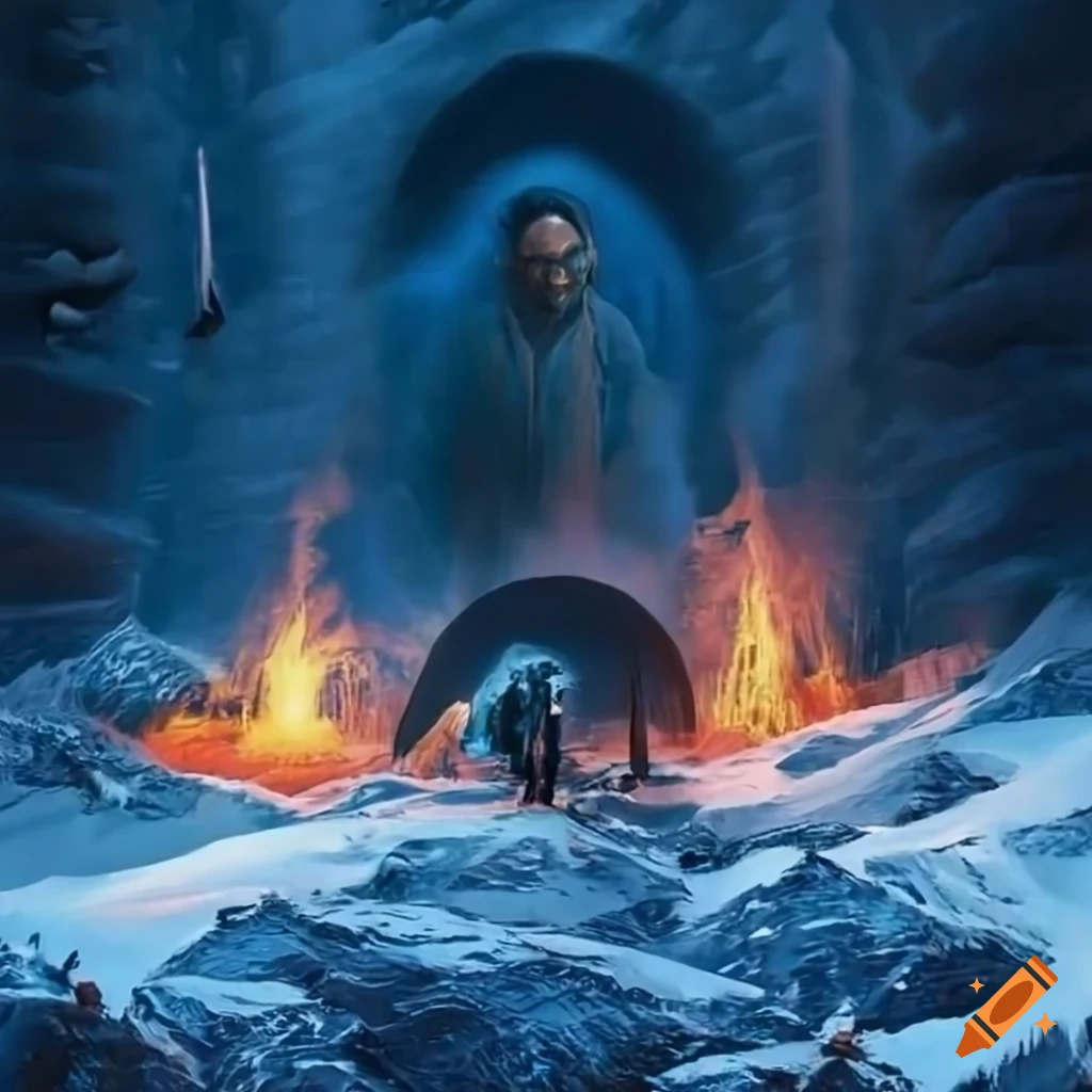 Erol otis style expedition to the barrier peaks cover art on Craiyon