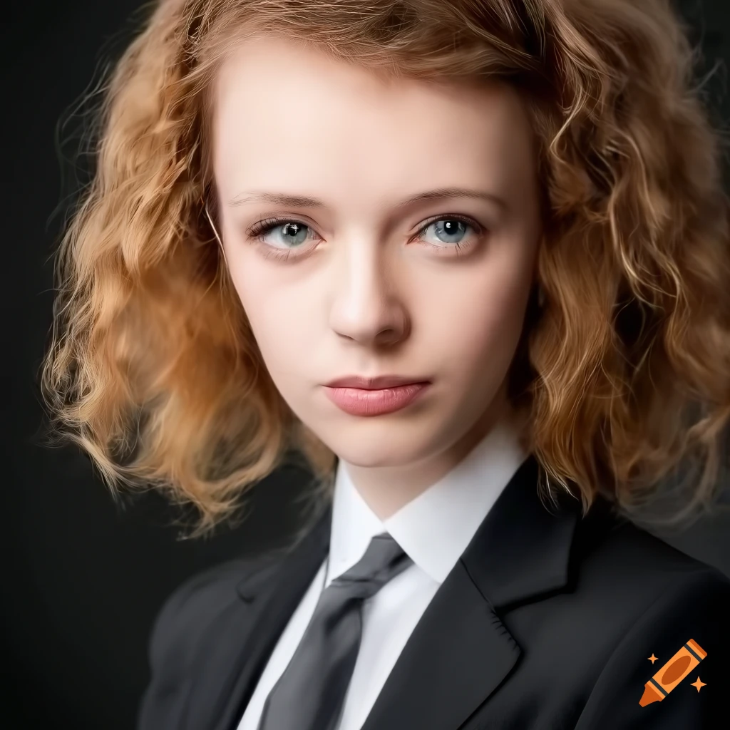 Portrait of a stylish young English lady with suit and tie on Craiyon