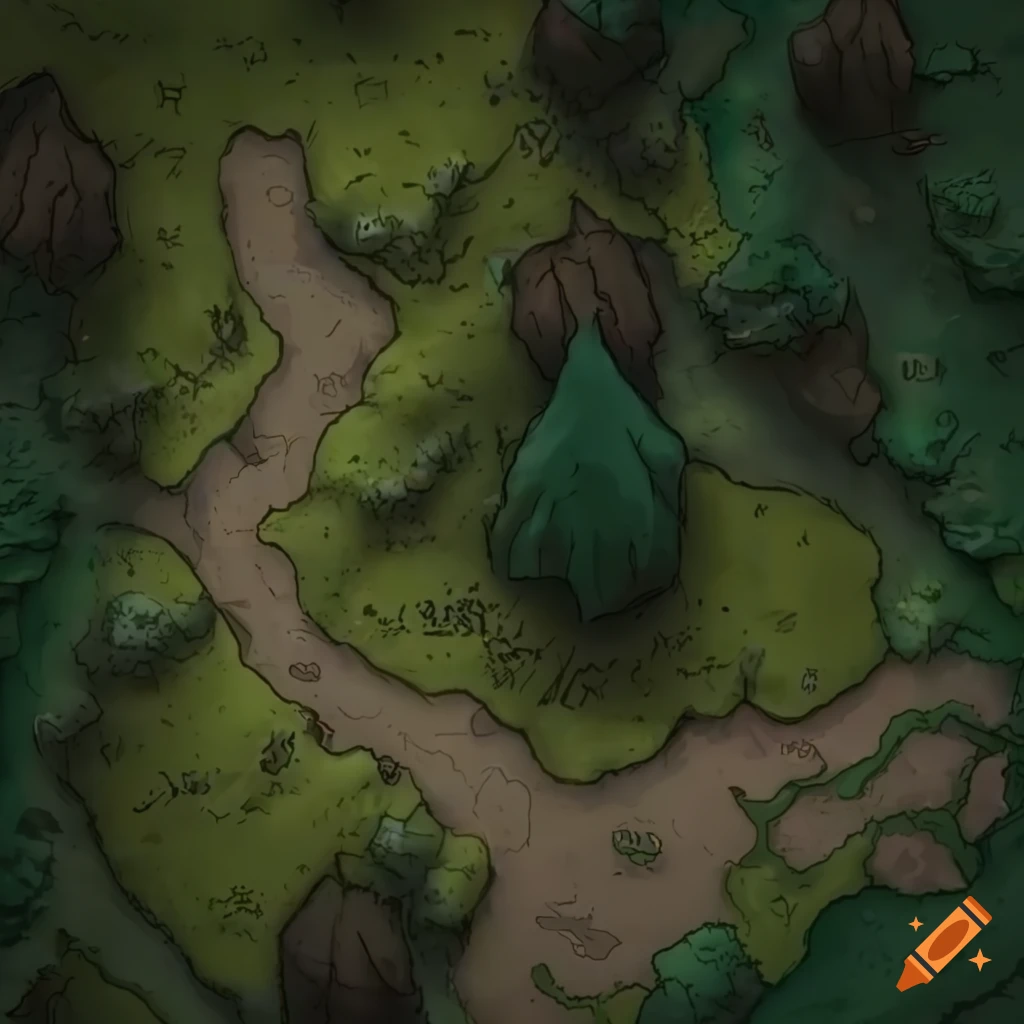 Rock mountain map with vegetation for rpg game on Craiyon