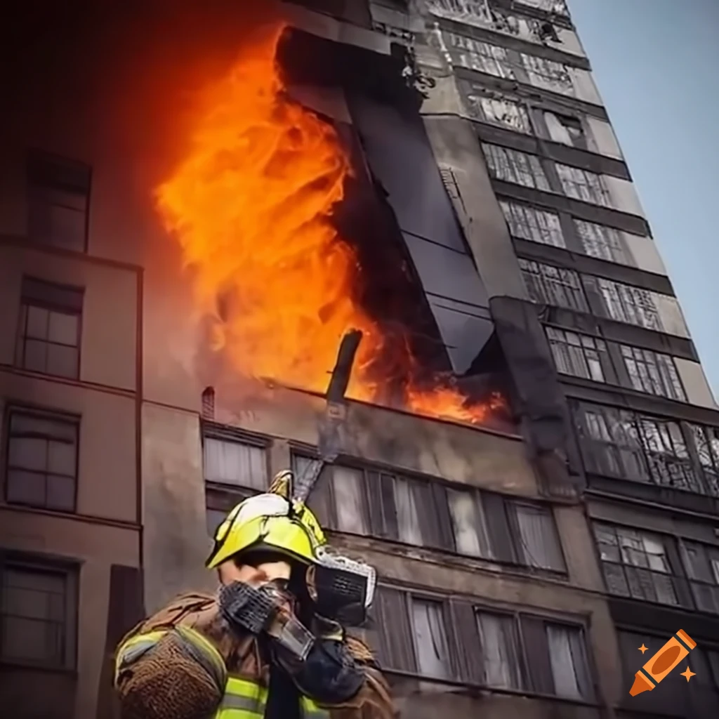 Firefighter battling a high-rise building inferno on Craiyon