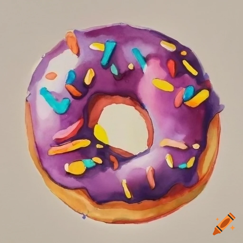 Colorful watercolor painting of a donut on Craiyon