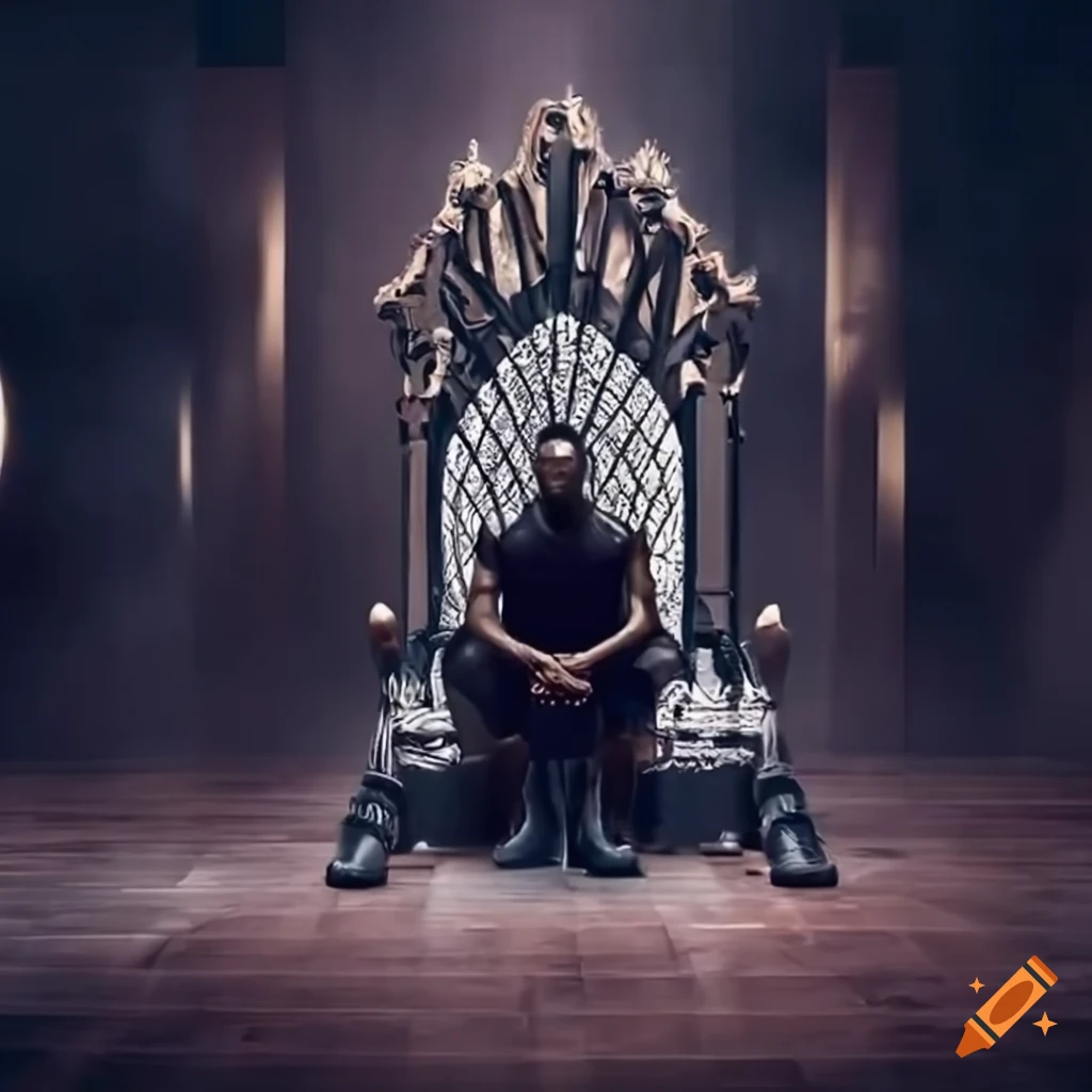 Black basketball player sitting on a throne in a gym on Craiyon