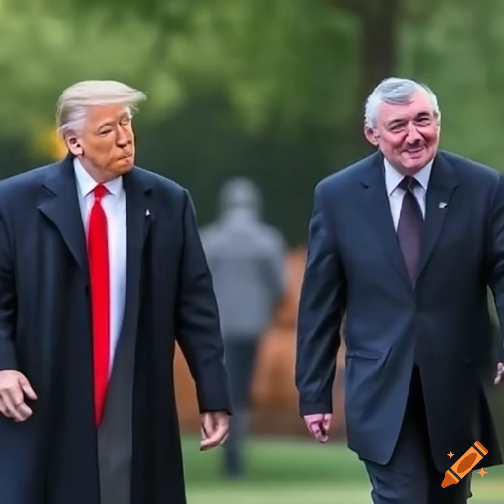 President Donald Trump meeting with Bertie Ahern in a peaceful park ...